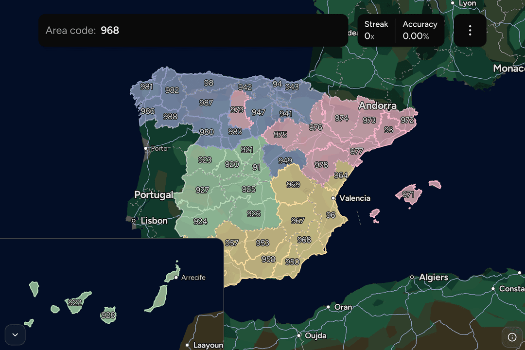 Spain Dialing Codes | Map Games