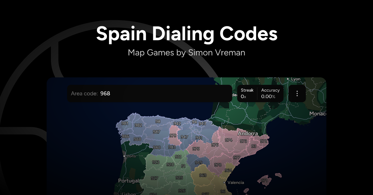 Spain Dialing Codes | Map Games